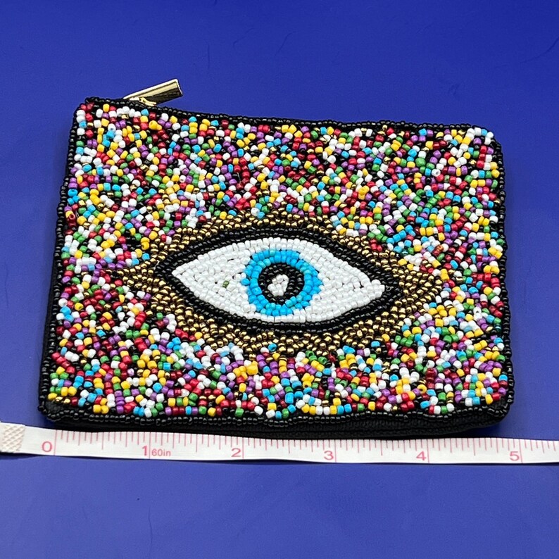 Confetti Evil Eyes, Seed Beaded Coin Purse, Pouch With Zipper, Mini ...