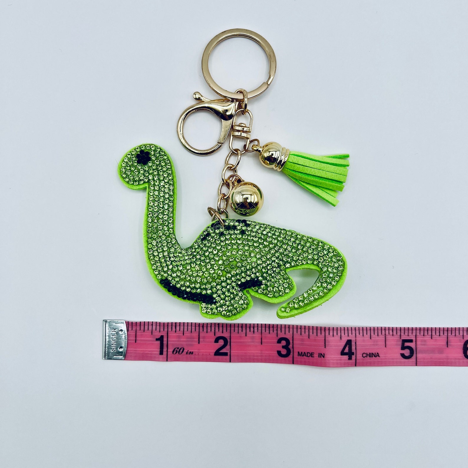 Green Rhinestone Dinosaur Keychain, Dinosaur Keychain, Green Dino Charm ...