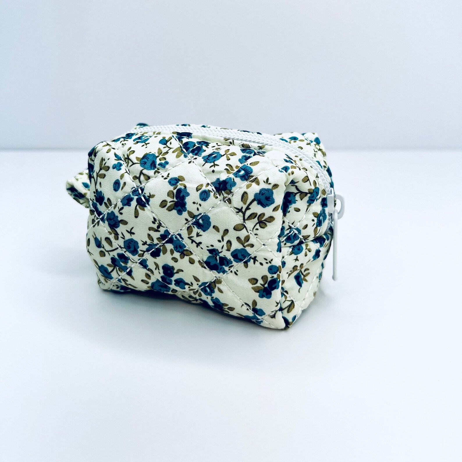 Miniature Blue Floral Bag, Quilted Bag, Keychain Bag, Mini Charm Bag ...
