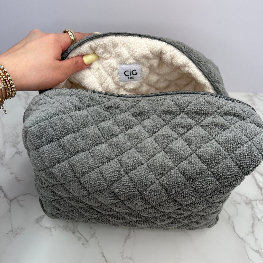 Large Gray Makeup Bag, Large Toiletry Bag, Washable Makeup Bag, Terry ...