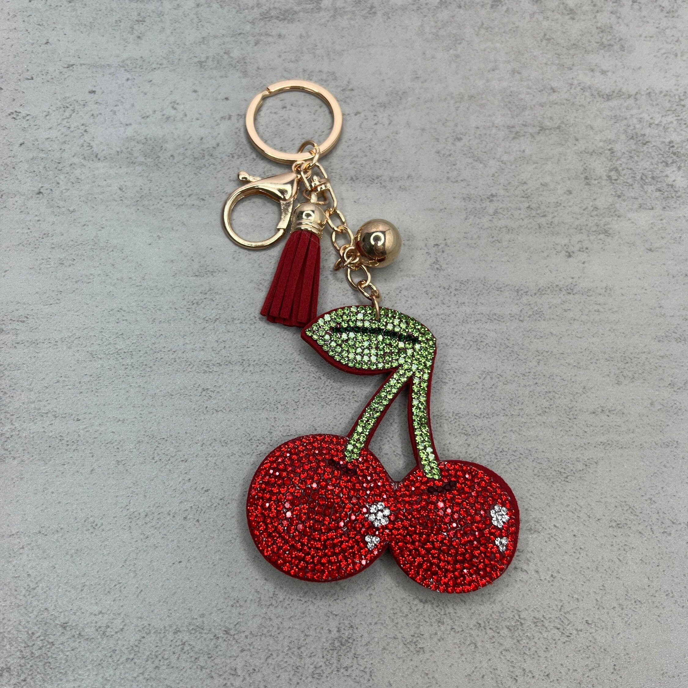 Rhinestone Cherry Keychain, Fruit Keychain, Red Cherries, Cute Keychain ...