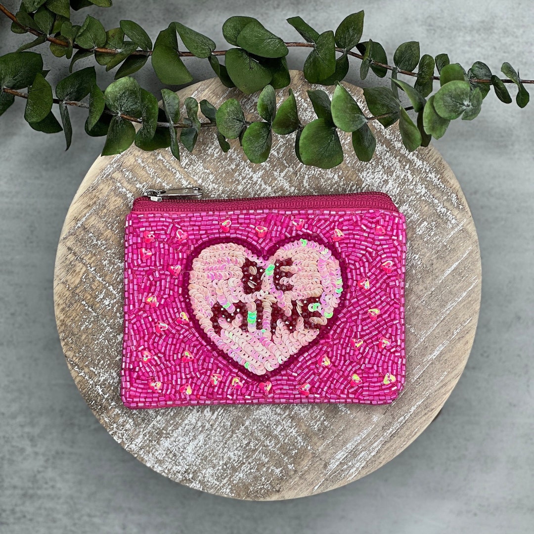 Pink Valentine’s Day Bag, Mini Pink Bag, Mini Coin Purse, Beaded ...