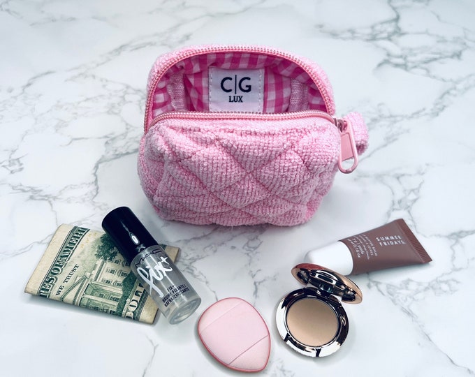 Pink Mini Bag, Pink Quilted Bag, Keychain Bag, Bag Pouch, Pink Bag ...