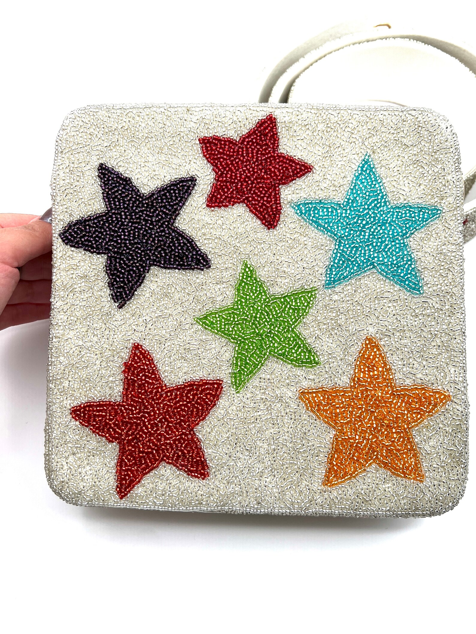 Colorful Star Seed Beaded Square Bag With Removable Strap, Beaded Bag ...
