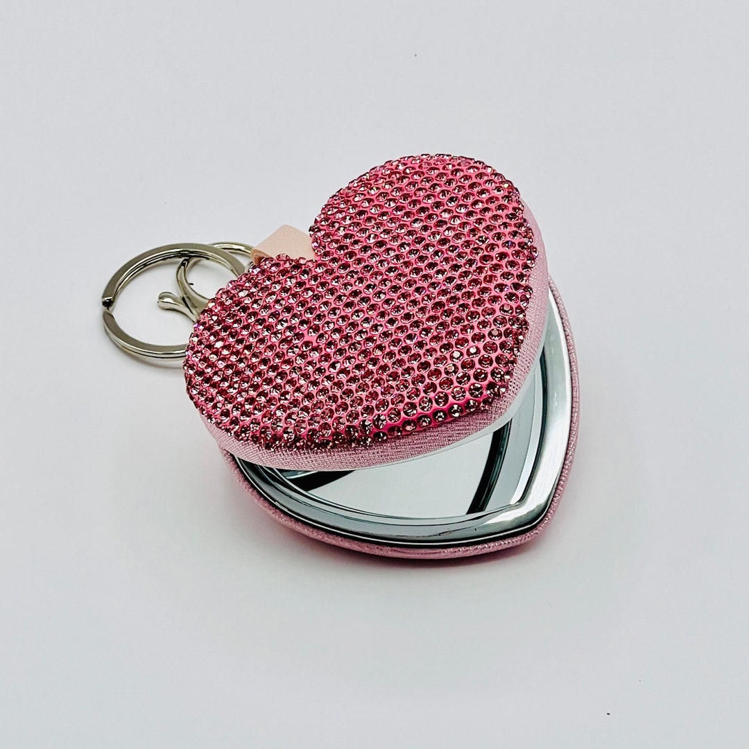 Pink Rhinestone Heart, Mirror Heart Keychain, Mini Mirror, Mini Double ...
