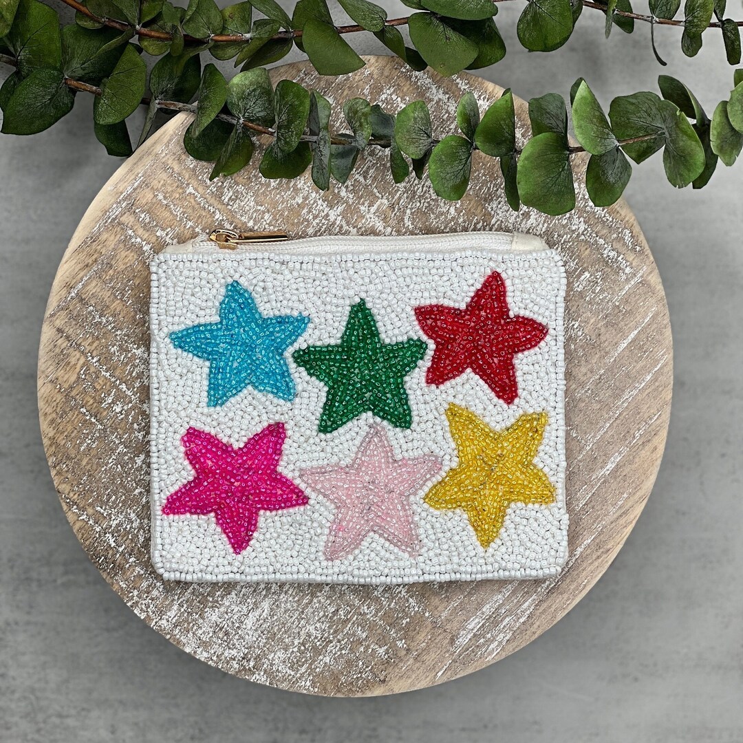 Rainbow Star Mini Pouch, Seed Beaded Pouch, Mini Star Bag, Zippered ...