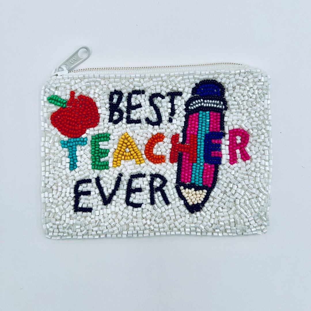 Seed Beaded Teacher Pouch, Coin Purse, Teachers Mini Bag, Gift Card ...