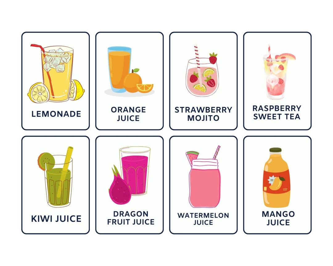 16 Fruit Juice Flashcards, Flash Cards Printable, for Kids Learning ...