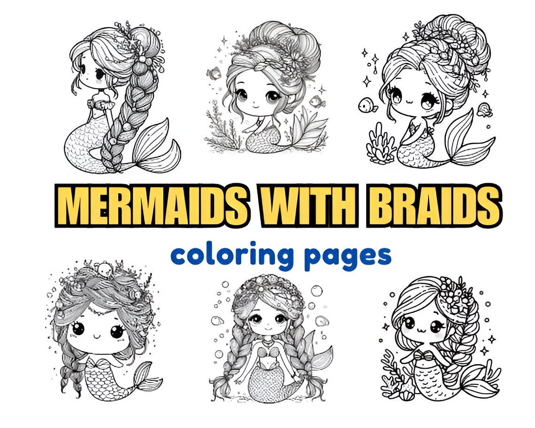 Mermaids With Braids Coloring Pages, Mermaid Art, Mermaid Drawing ...