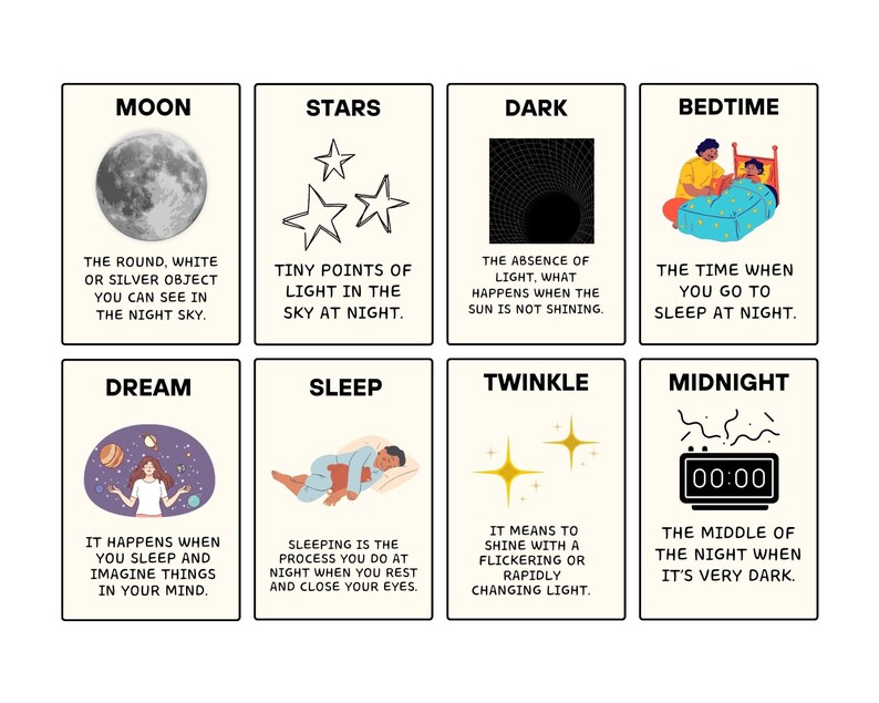 Day and Night Vocabulary Day and Night Flashcards - Etsy