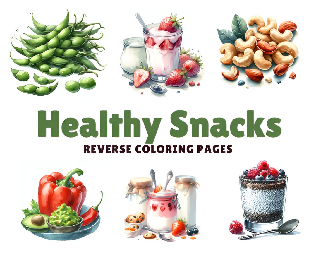 Healthy Snacks Reverse Coloring Pages, Healthy Snacks Art, Healthy Food ...