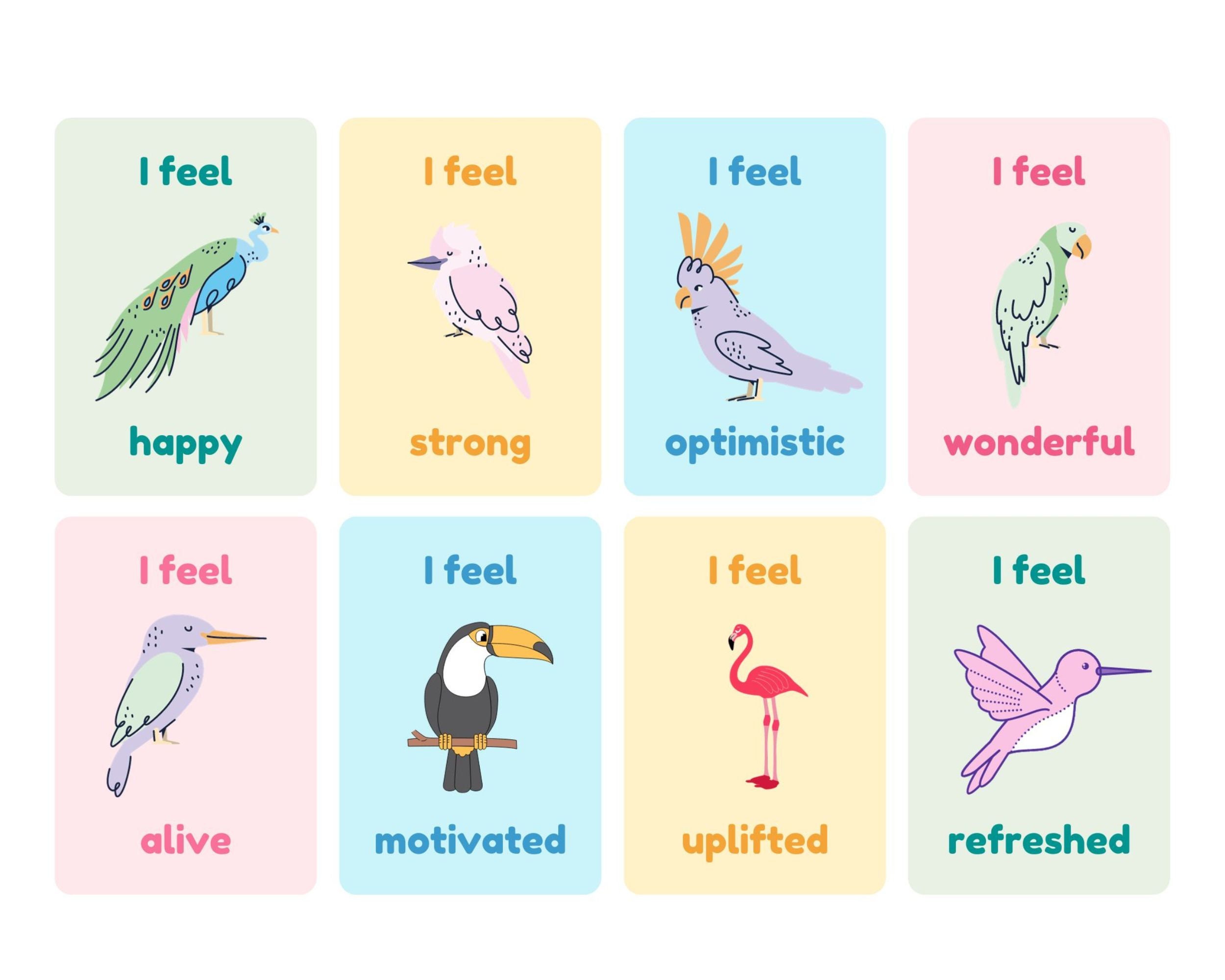 Positive Affirmations Flashcards Printable Flashcards Bird - Etsy
