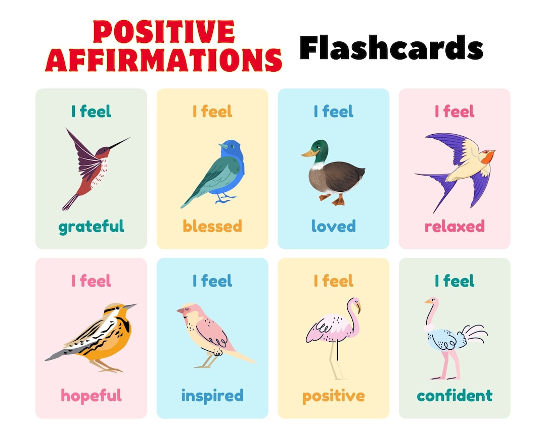 Positive Affirmations Flashcards Printable Flashcards Bird - Etsy