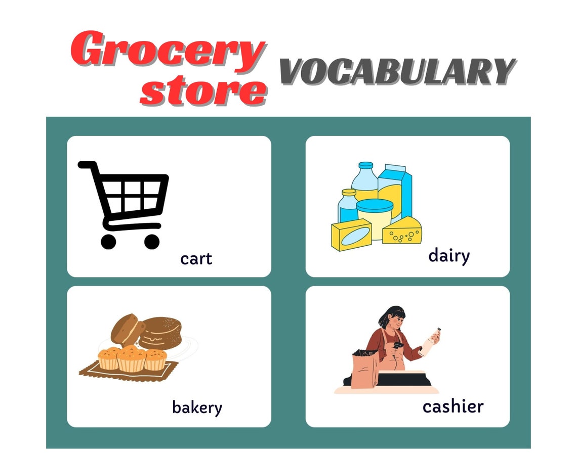 Grocery Store Vocabulary, Grocery Flashcards, Shopping Flashcards ...