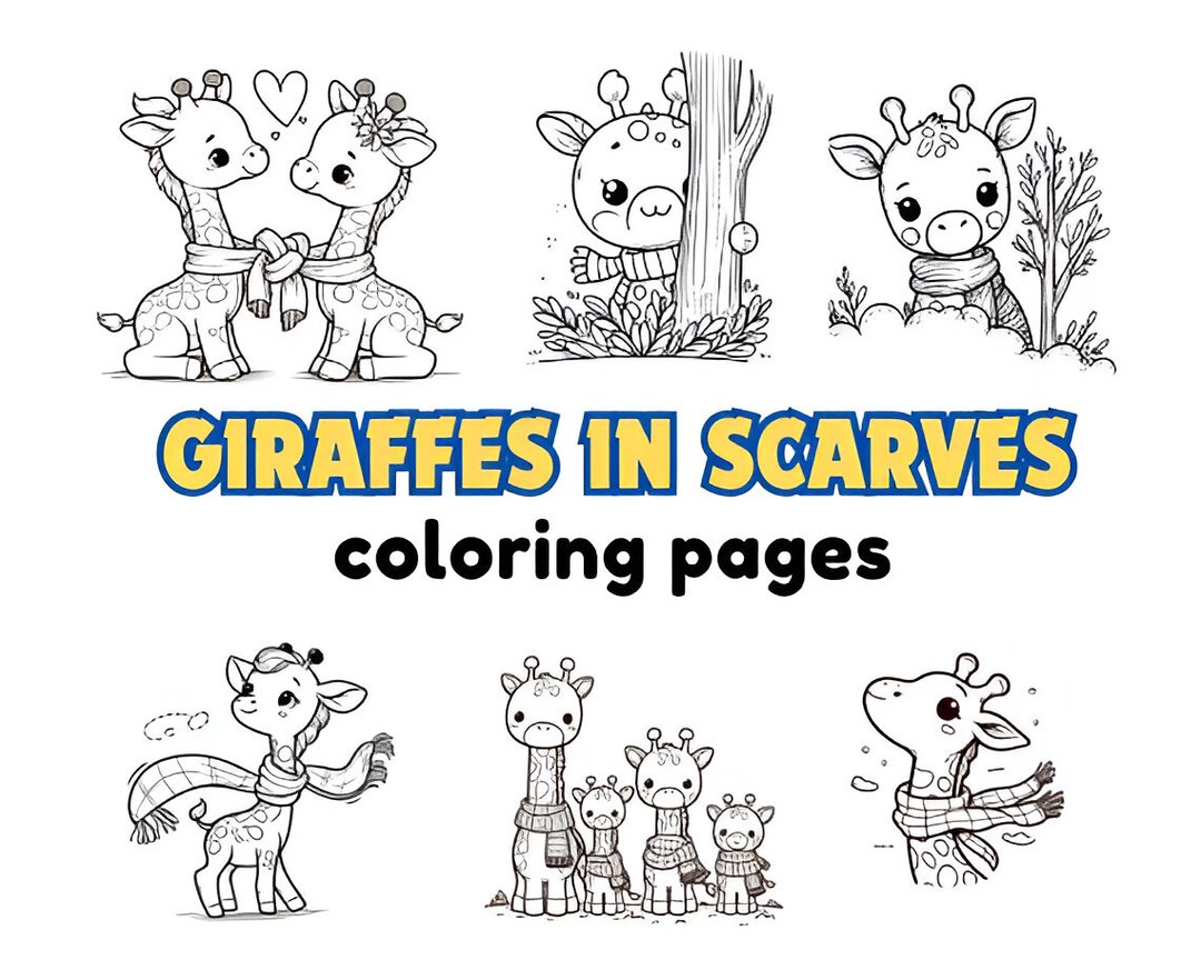 Giraffes in Scarves Coloring Pages, Funny Giraffes Coloring Book, Cute ...