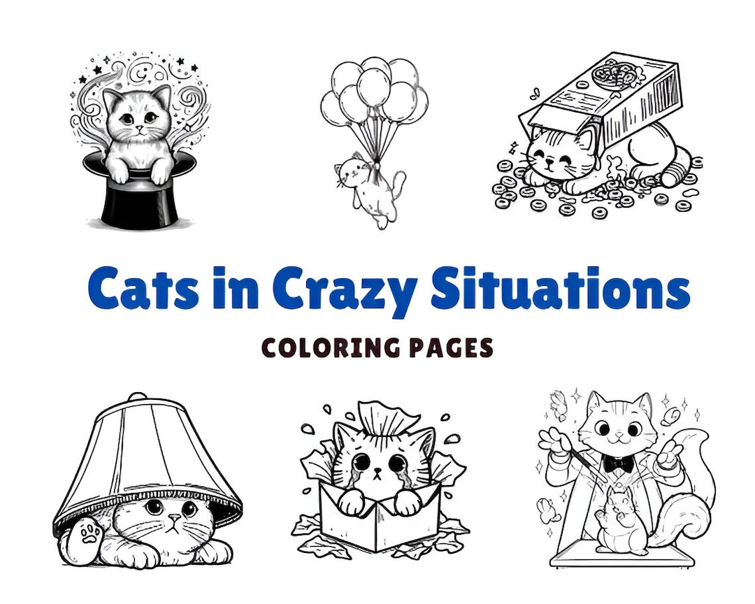 Cats in Crazy Situations Coloring Pages, Stuck Cats Coloring Pages ...