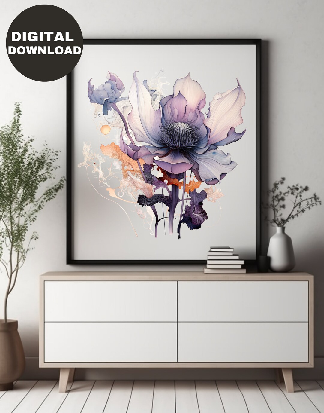 Muted Abstract Watercolor Flower Poster, Watercolor Poster, Watercolor ...