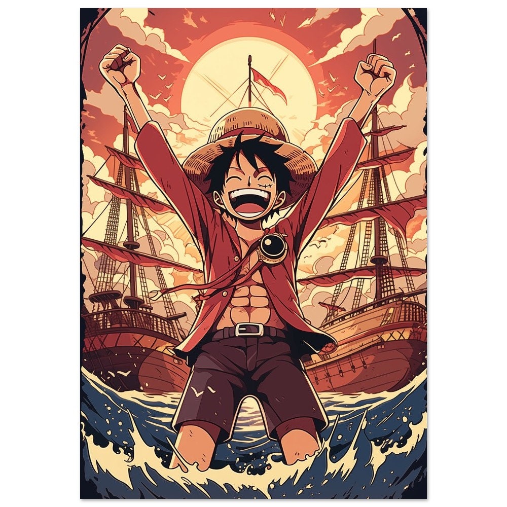Luffy One Piece Straw Set Sail Custom Anime Poster Canvas Frame Gift ...