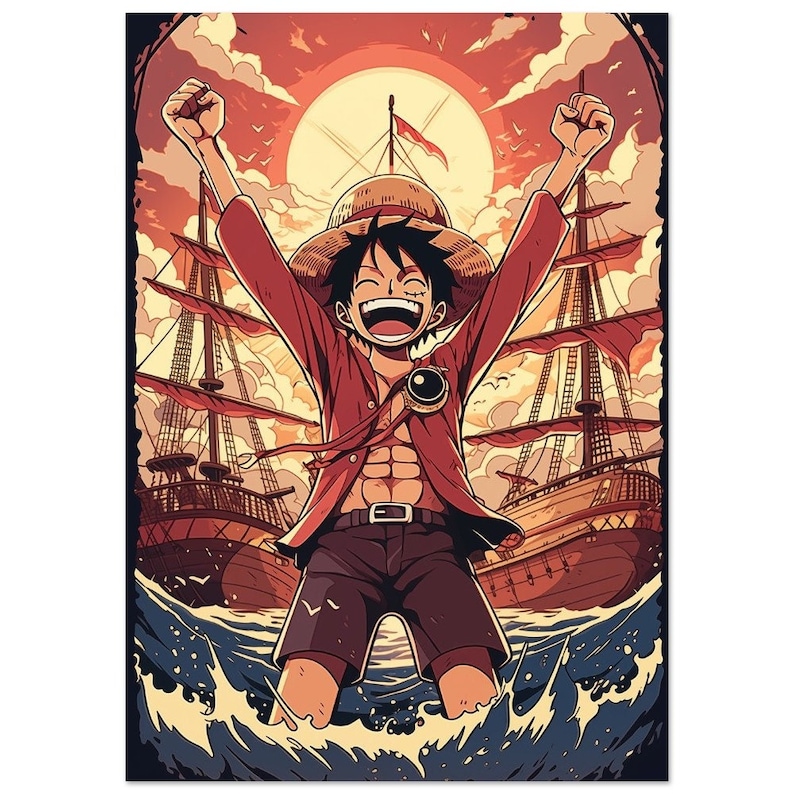 Luffy One Piece Straw Set Sail Custom Anime Poster Canvas Frame Gift ...
