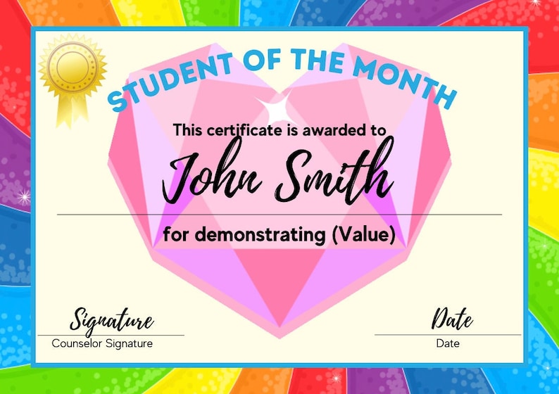 Student of the Month Certificate - Etsy