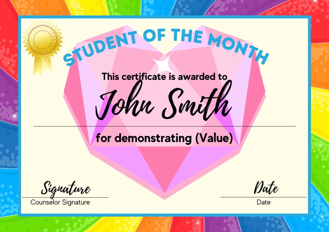 Student of the Month Certificate - Etsy