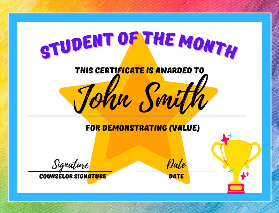 Student of the Month Certificate - Etsy