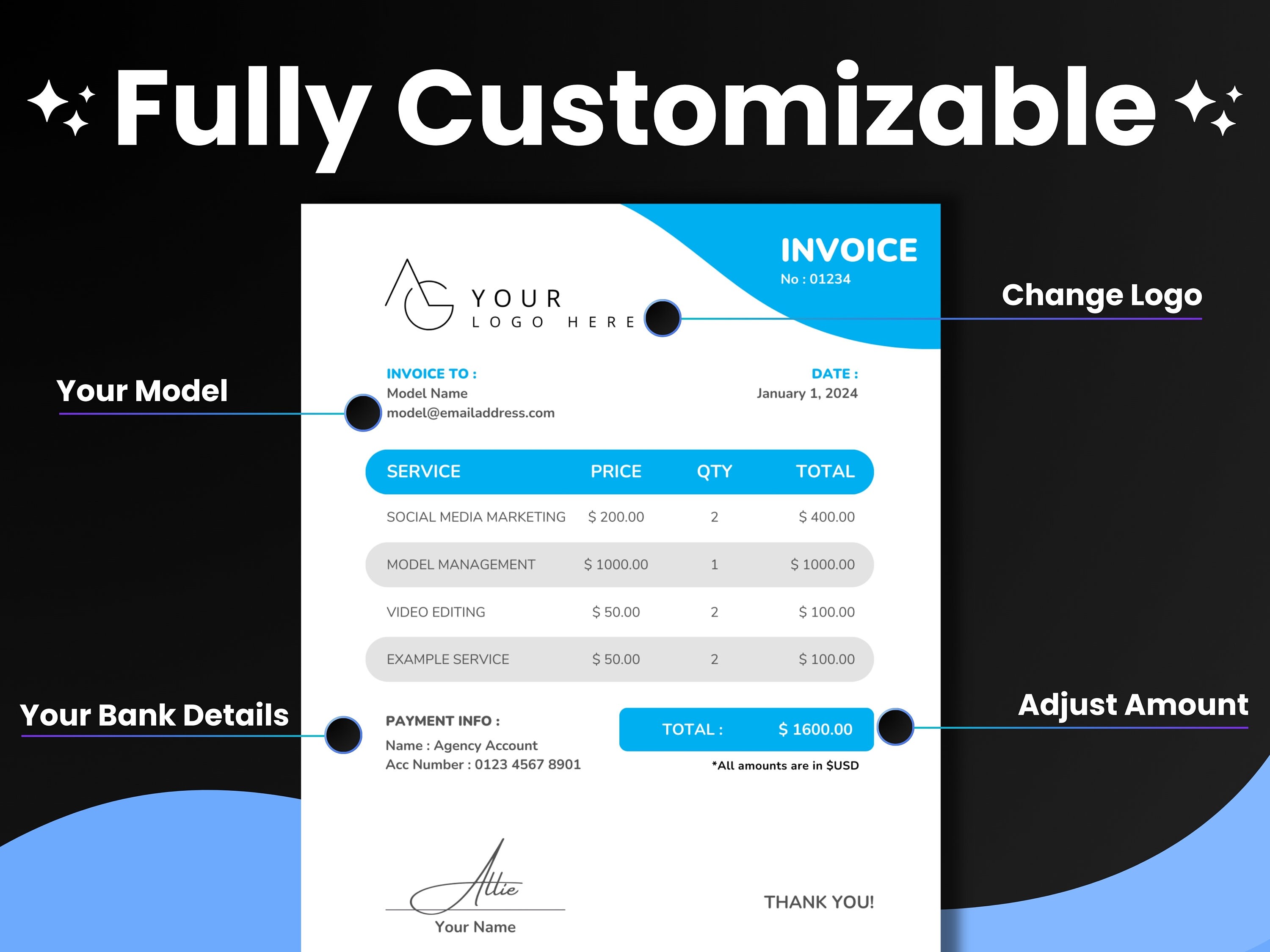 Onlyfans Agency Invoice | Bill Onlyfans Models With This Customizable ...