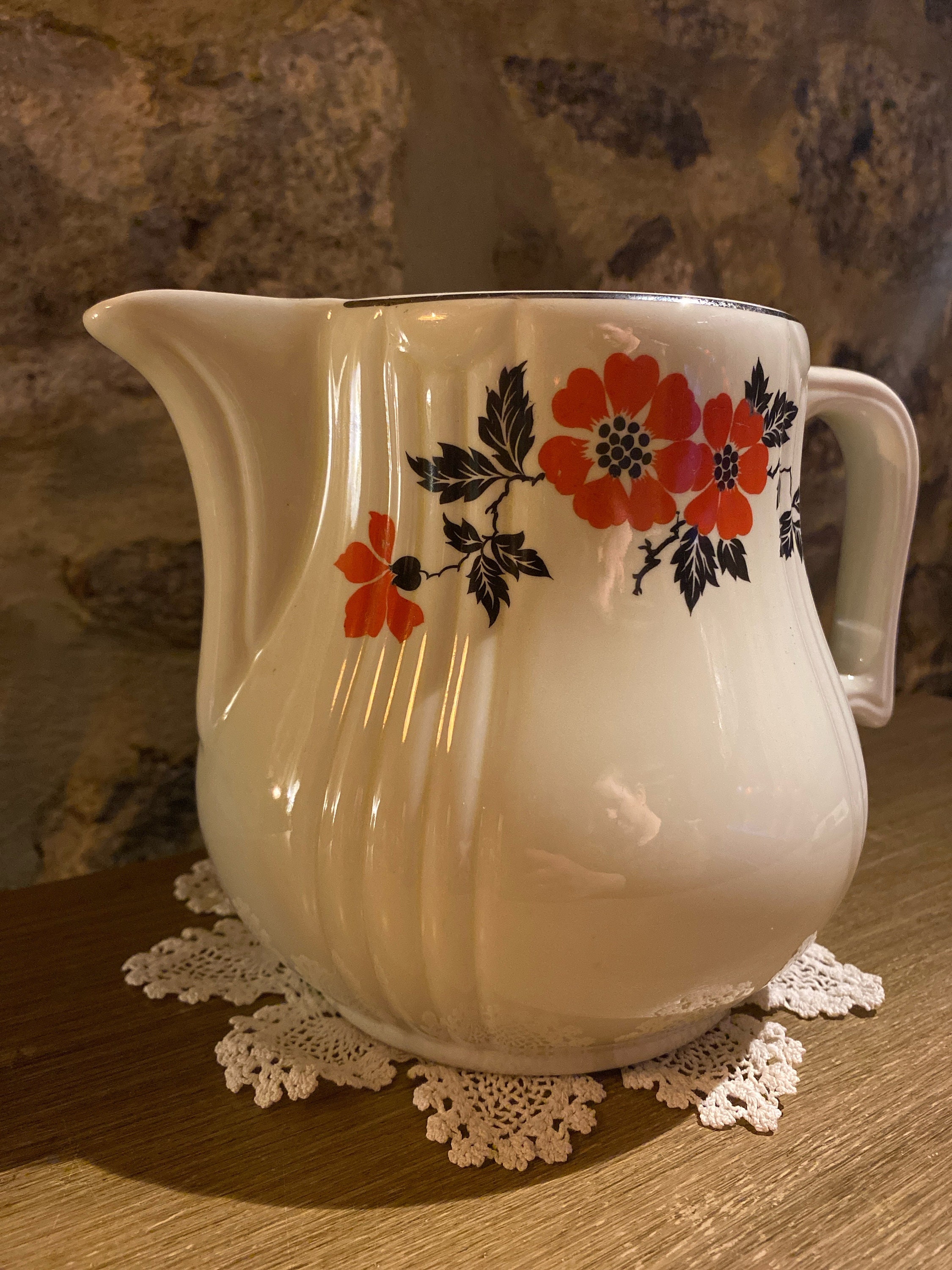 Vintage, Halls Pitcher, Cream With Floral Motif, 1940-50s, Ceramic - Etsy