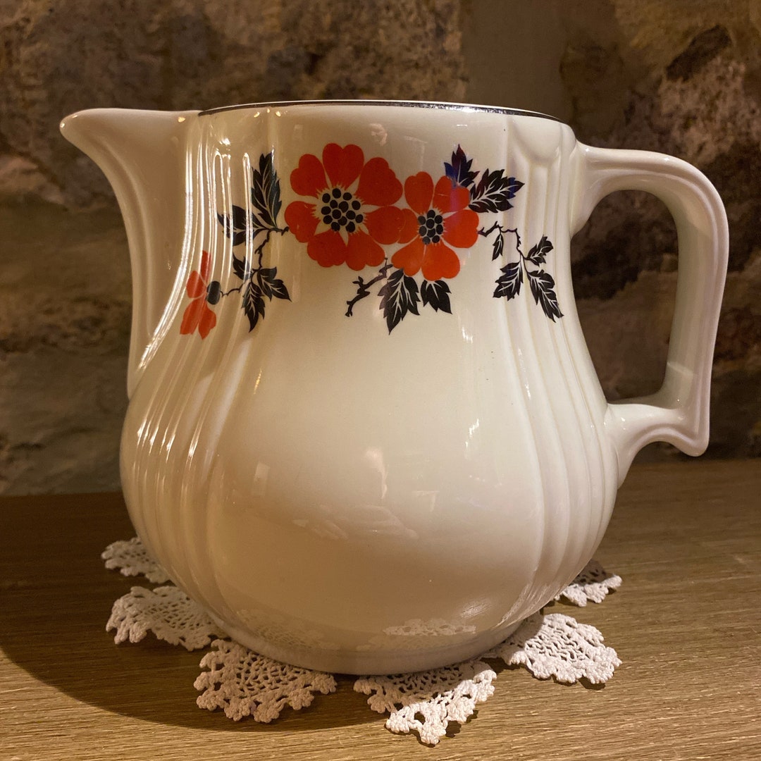 Vintage, Halls Pitcher, Cream With Floral Motif, 1940-50s, Ceramic - Etsy