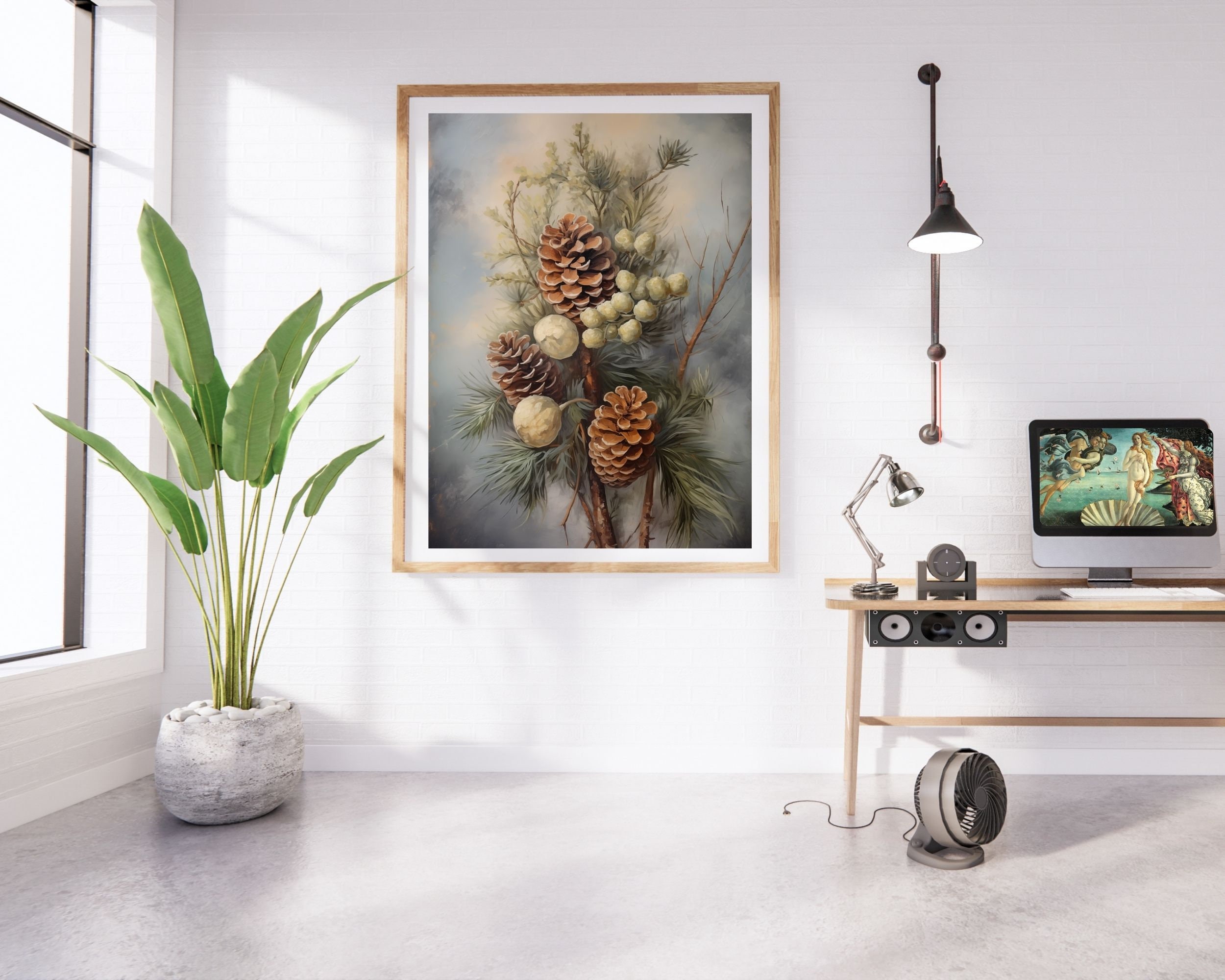 Pinecone Oil Painting Printable, Vintage Christmas Wintery Decor ...