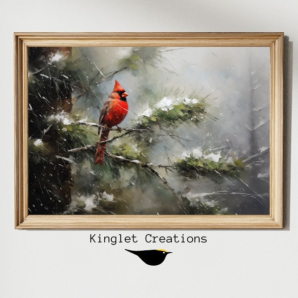 Cardinal in Pine Tree Painting - Etsy