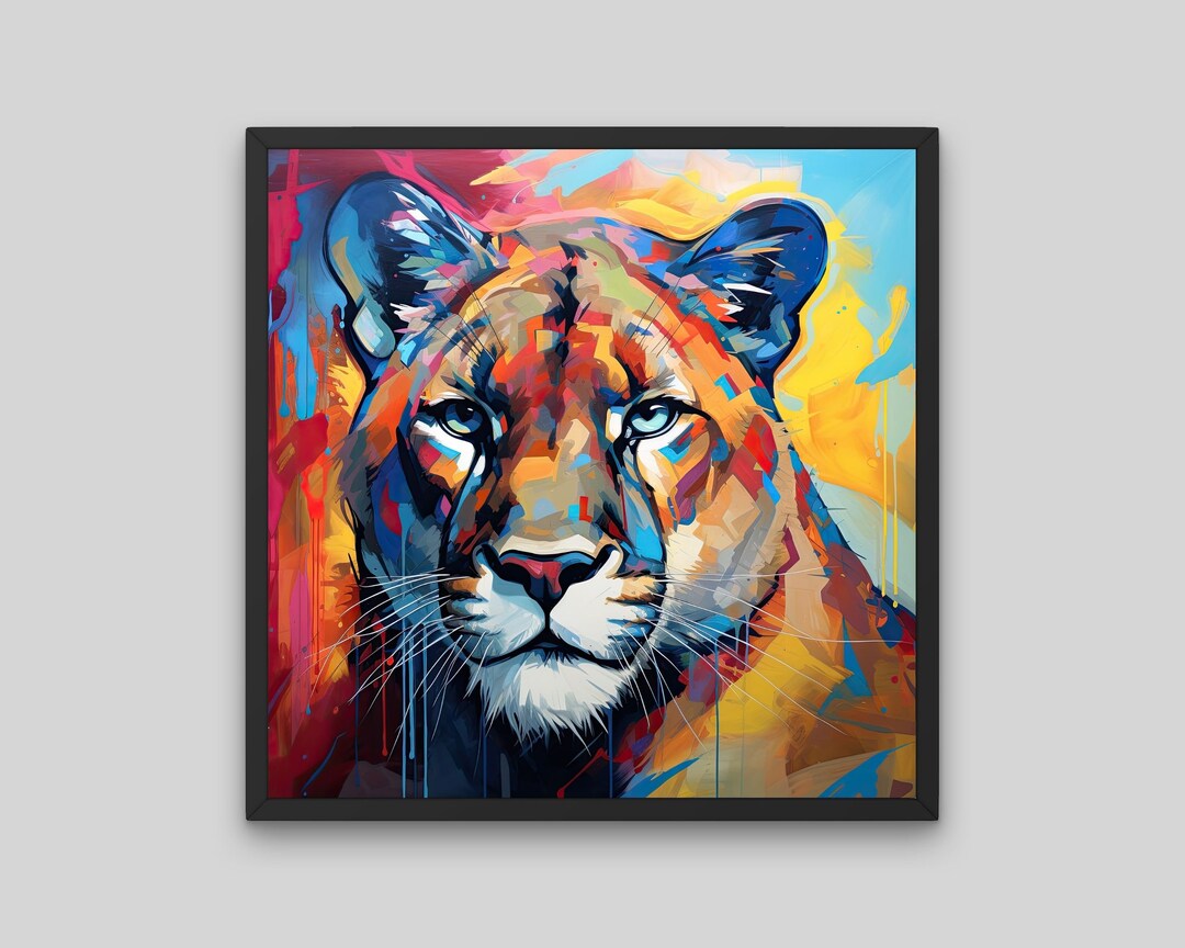 Abstract Cougar Artful Painting, Large Animal Prints, Modern Nature ...