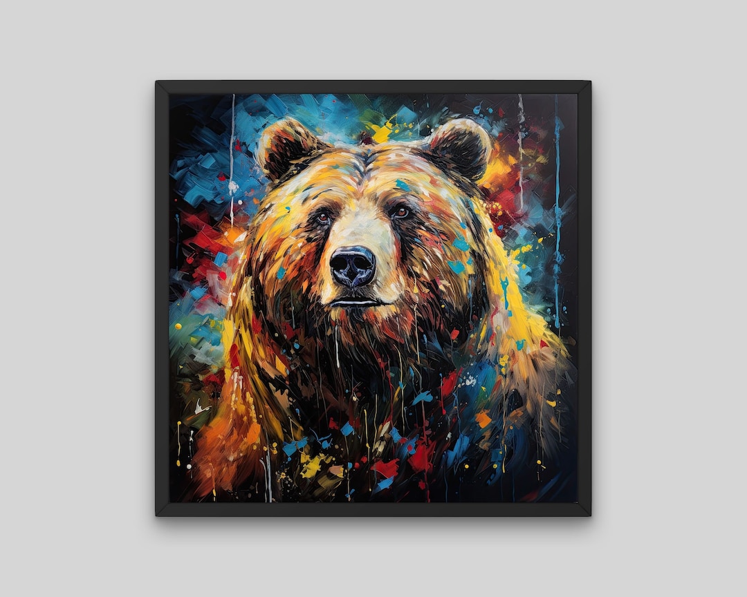 Abstract Grizzly Bear Painting, Large Animal Prints, Modern Nature Wall ...