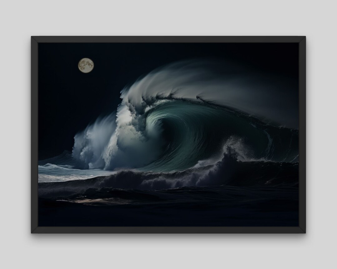 Moonlight Bathed Waves Digital Download, Artful Night Scene, Nature ...
