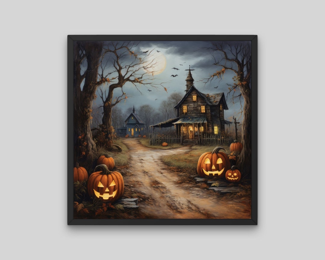 Vintage Rustic Halloween Decor, Printable Fall Themed Wall Art, Digital ...