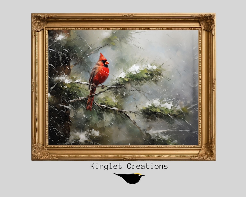 Winter Cardinal Bird Printable Country Wall Art Digital Download Snowy ...