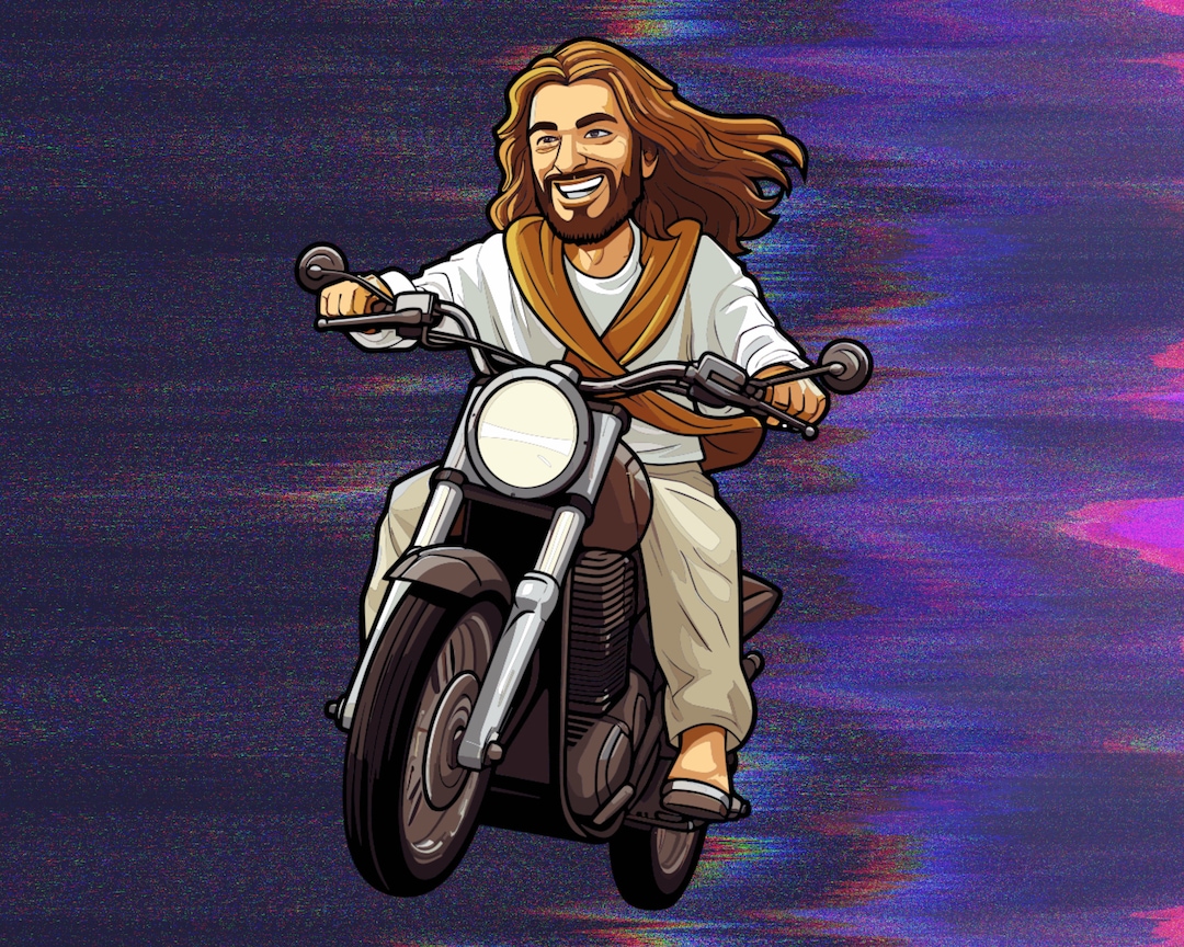 Jesus Christ on a Motorbike Sticker - Etsy