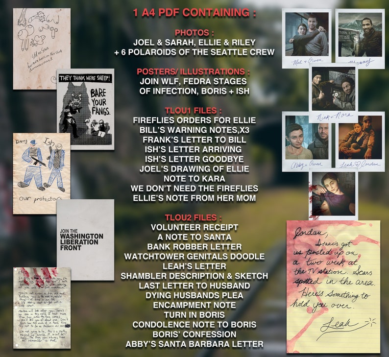 The Last of Us Part 1 & 2 DIGITAL FILE Bundle of Notes, Photos and ...