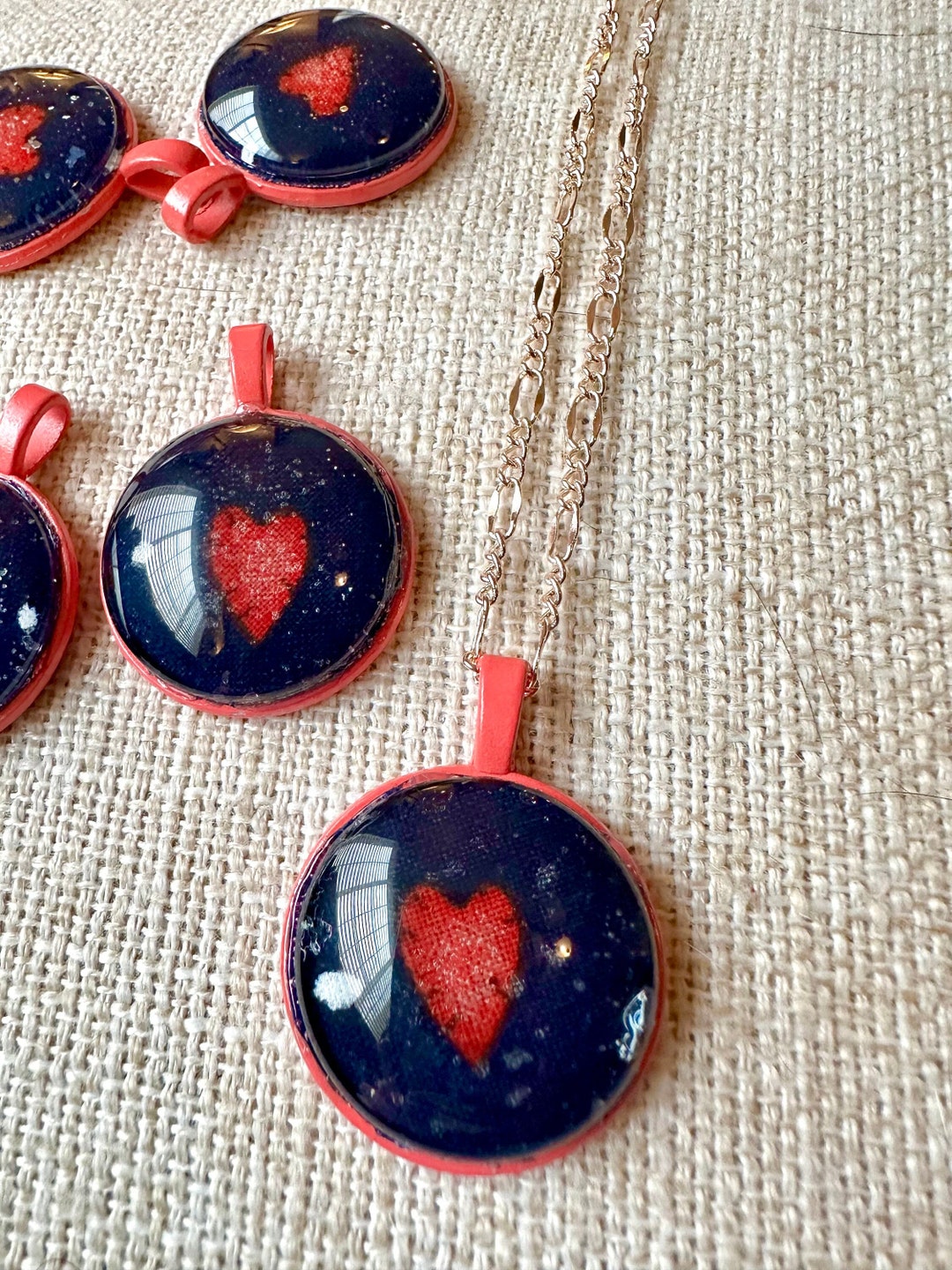 Upcycled Heart Fabric Pendants Valentines Day, Galentines Day Red Heart ...