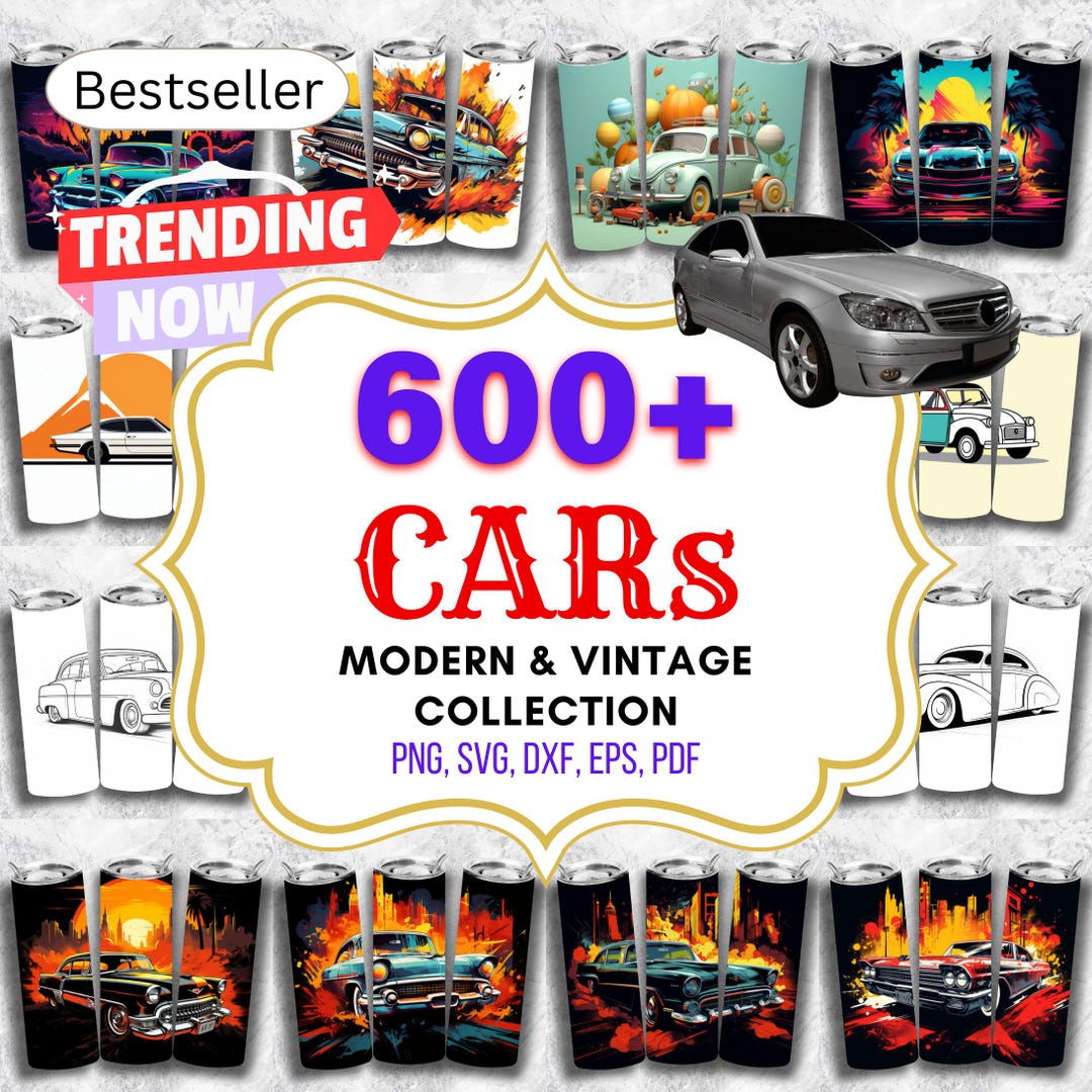 Cars Tumbler Wrap Bundle: Vintage & Muscle Car Designs (digital ...