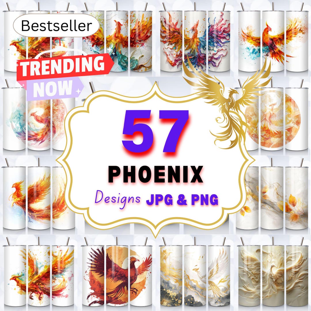Phoenix Firebird Tumbler Wrap, Vibrant 20oz Sublimation Design ...