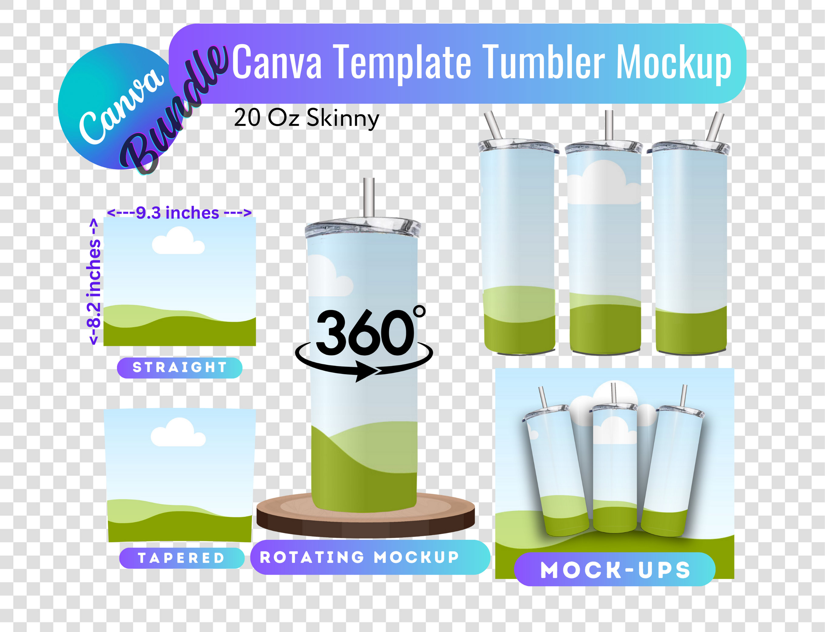 Tumbler Mockup Canva Template Bundle Customizable Tumbler Design ...