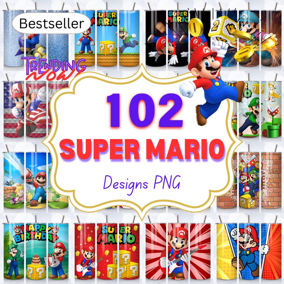 Super Mario Tumbler Wrap Bundle | Mario Bros 20oz Skinny Tumbler ...