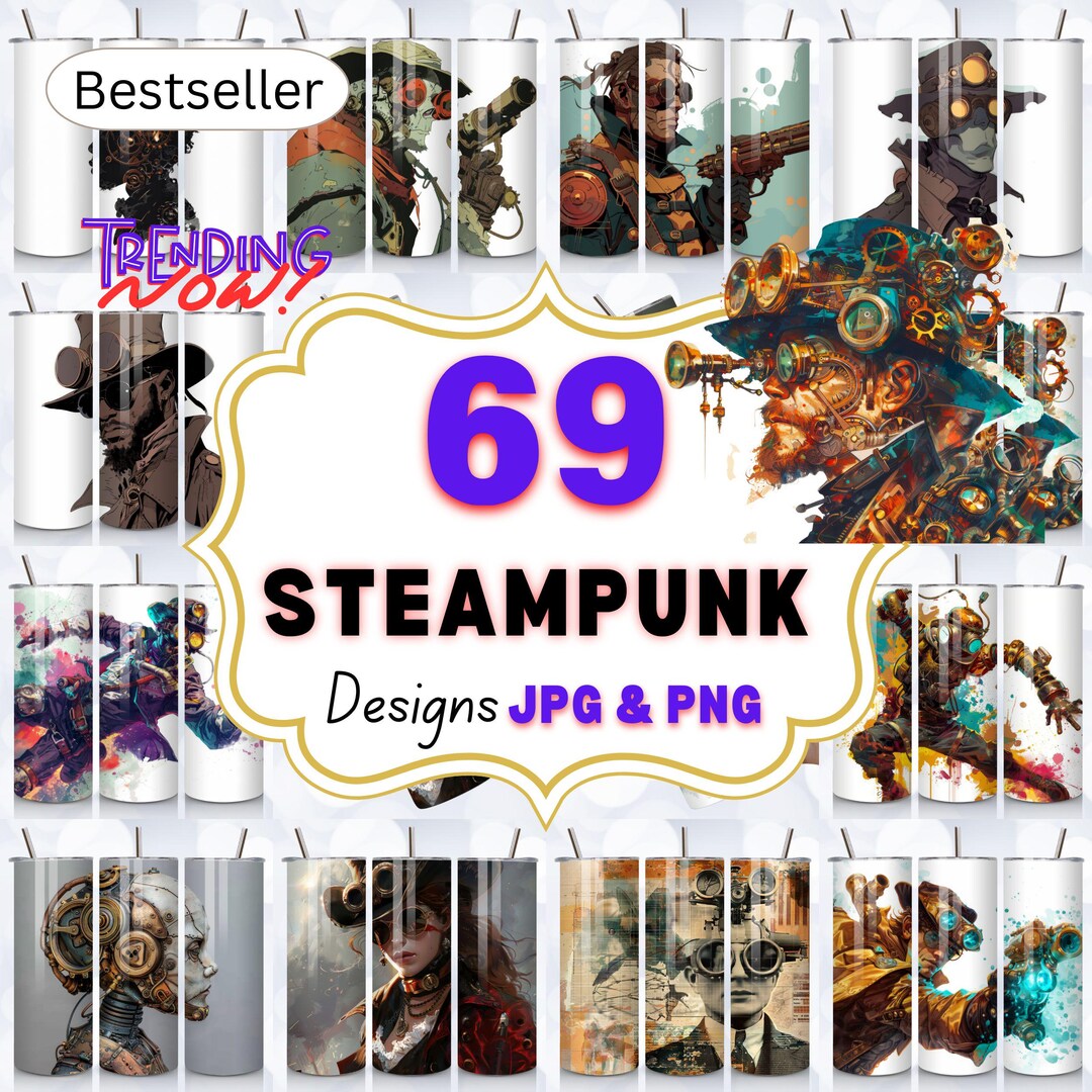 STEAMPUNK Tumbler Wrap Bundle, 20 Oz Skinny Tumbler Wraps PNG, Vintage ...