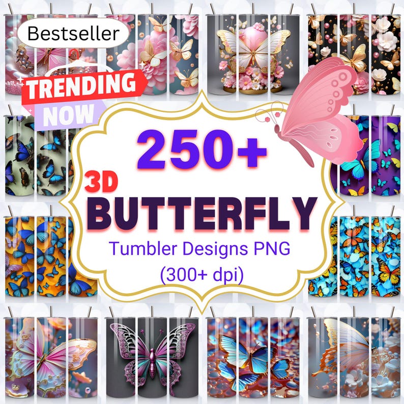 Butterfly Tumbler Wrap Bundle: 3D Neon Designs (digital Download) - Etsy