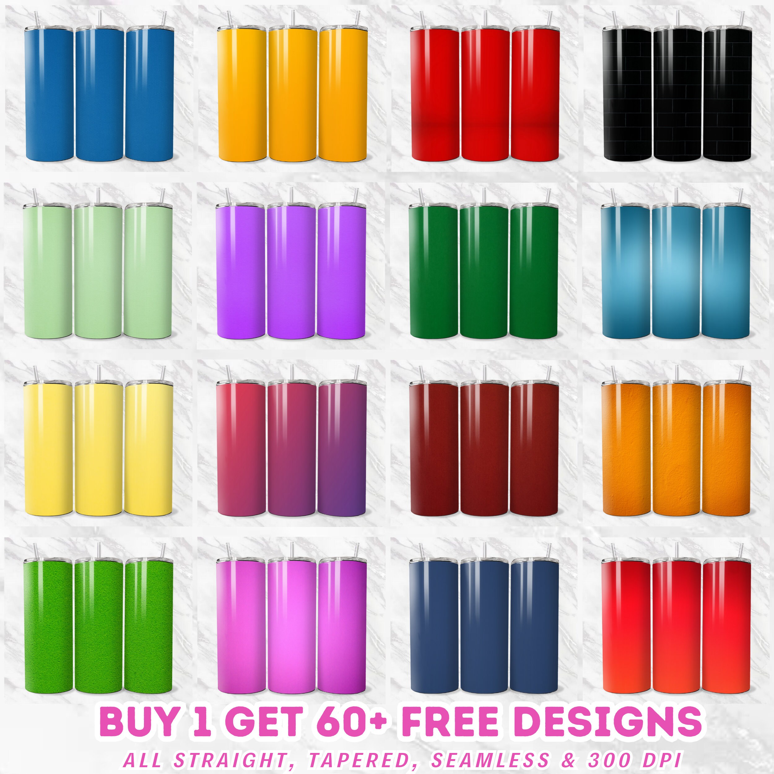 60 Solid Color Tumbler Wrap Bundle Basic Color Sublimation Designs ...