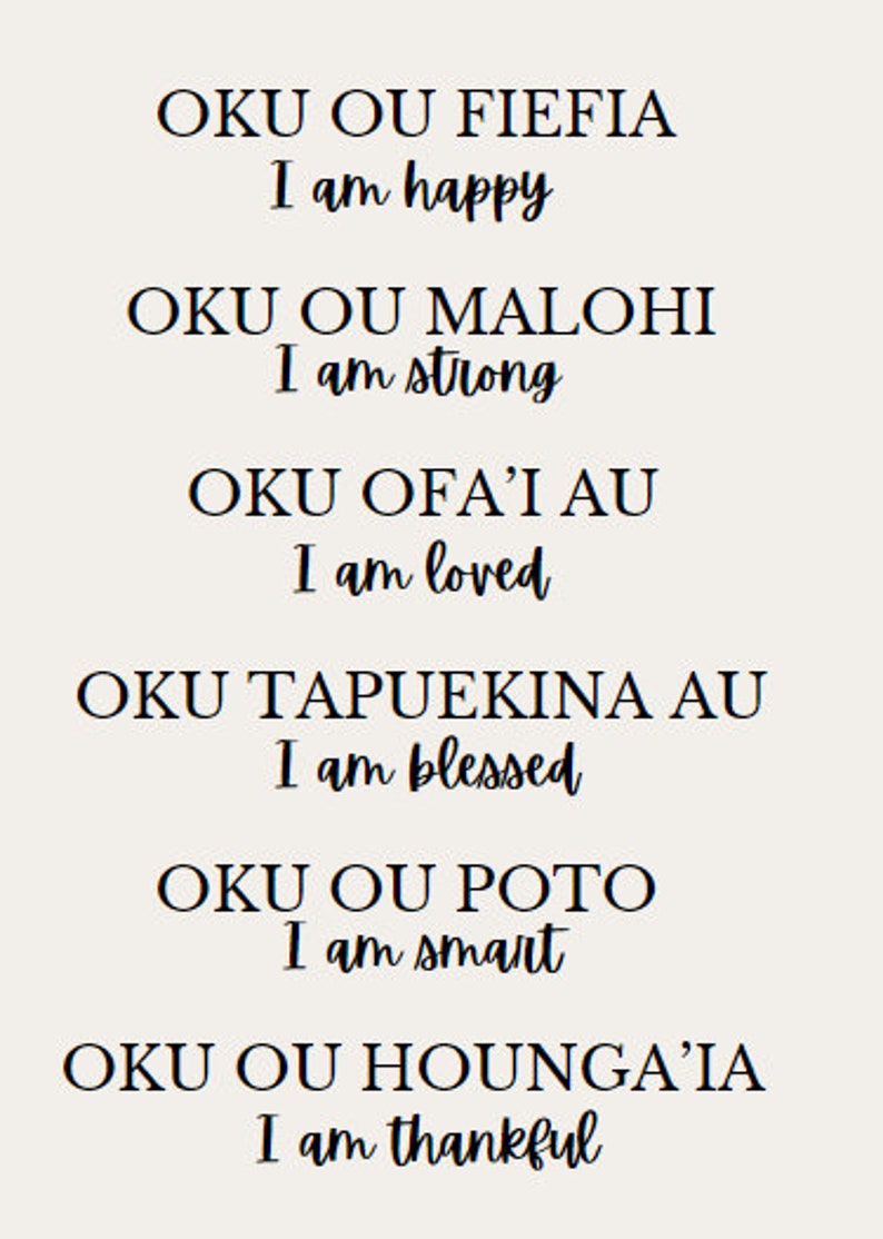 Tongan Affirmations Poster - Etsy