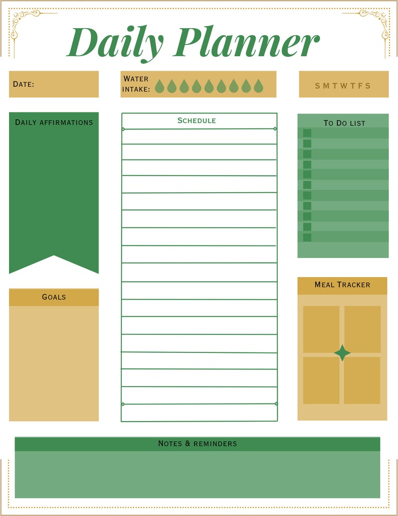 Green Daily Planner | Good Notes Planner | Printable Planner | Single ...
