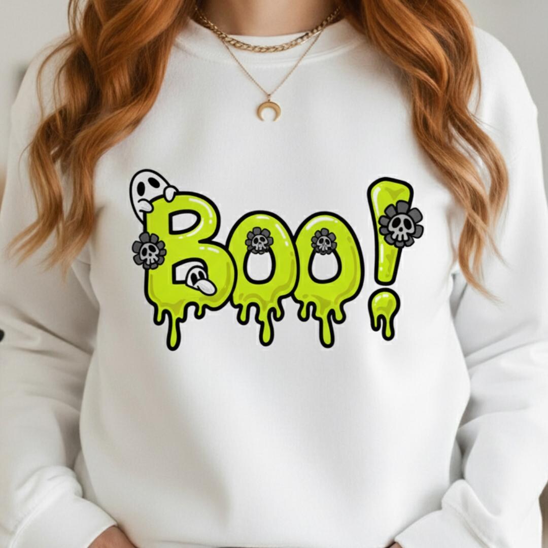 Neon Slime Boo! PNG: Spooky Skull Halloween Clipart (digital Download ...