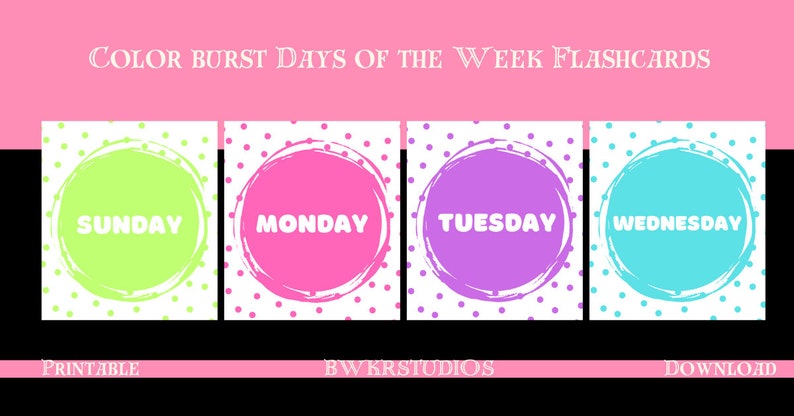 Days of the Week Flashcards - Etsy
